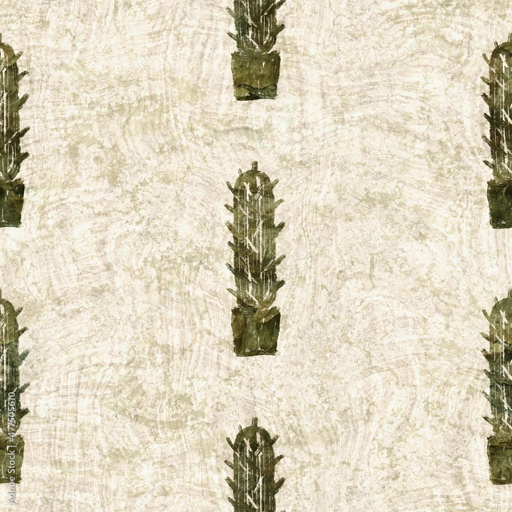 Desert plant on sand texture seamless raster pattern. Organic succulent ...