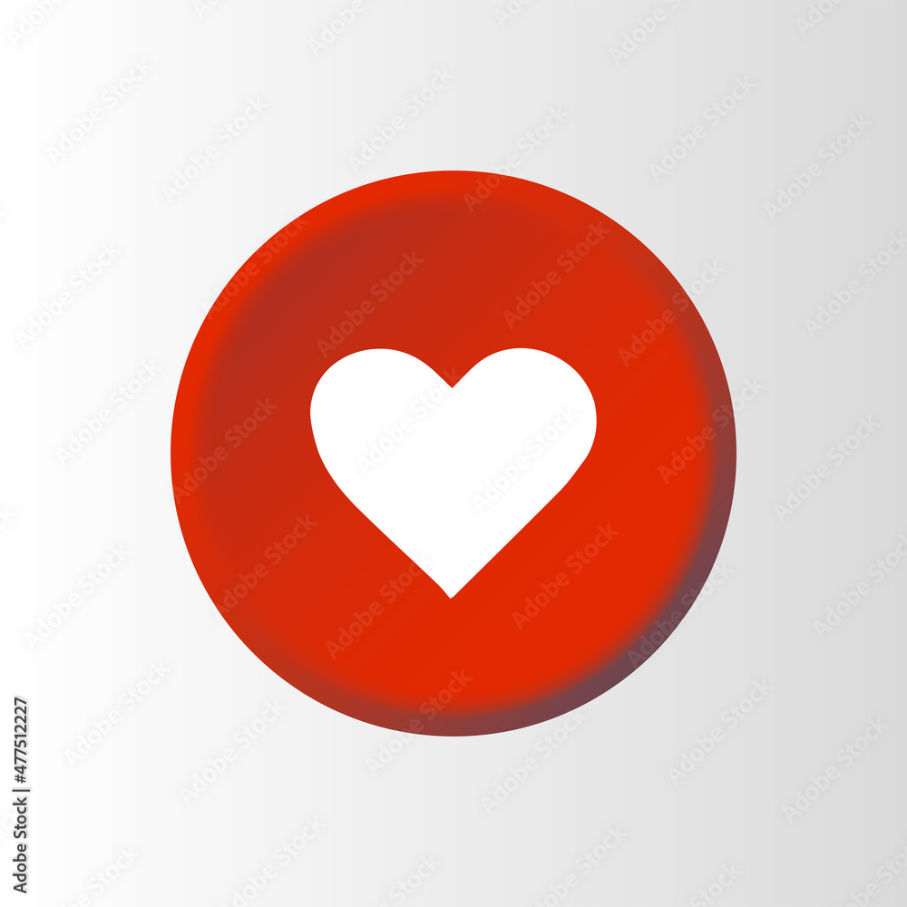 Vector glossy red round heart button on crumpled paper. Image contains ...