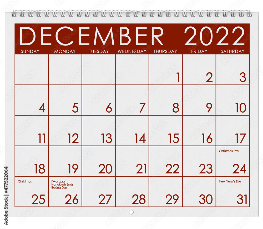 2022: Calendar: Month Of December Stock Illustration | Adobe Stock