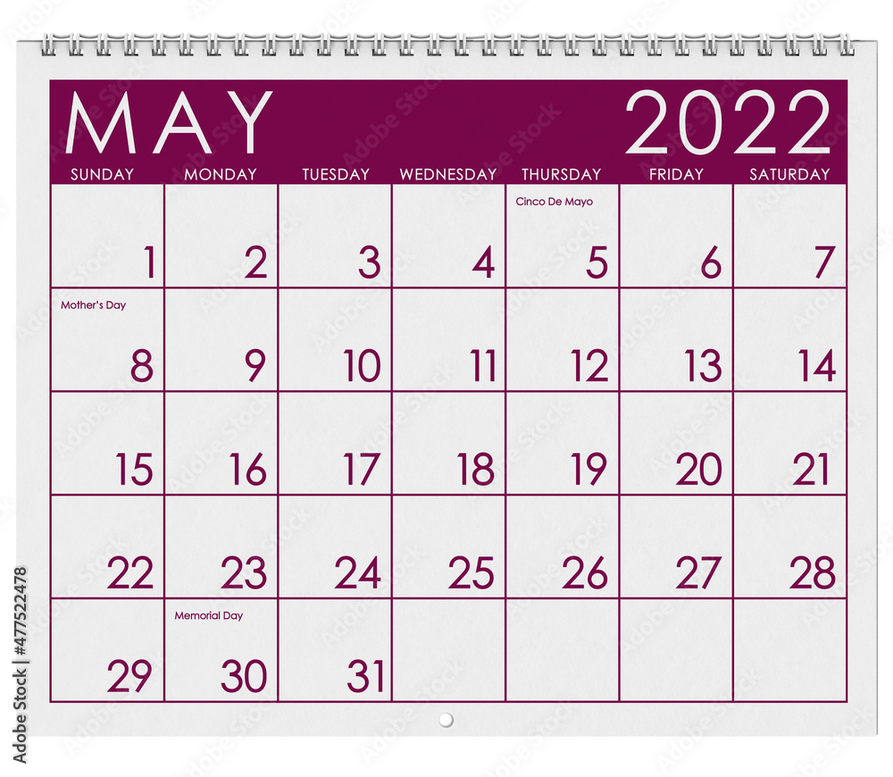2022: Calendar: Month Of May Stock Illustration | Adobe Stock