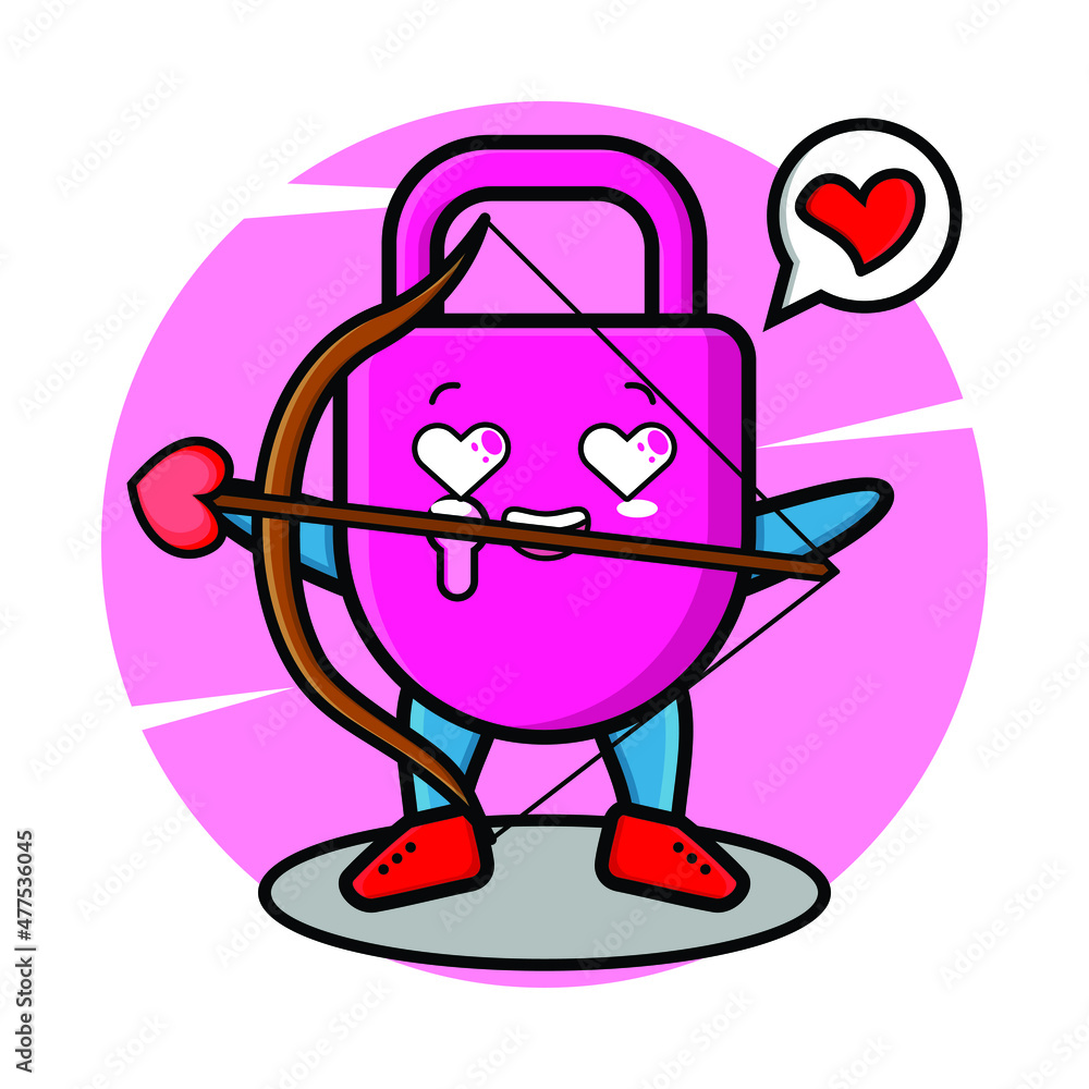 Cute cartoon romantic cupid lock with love arrow in modern design style ...