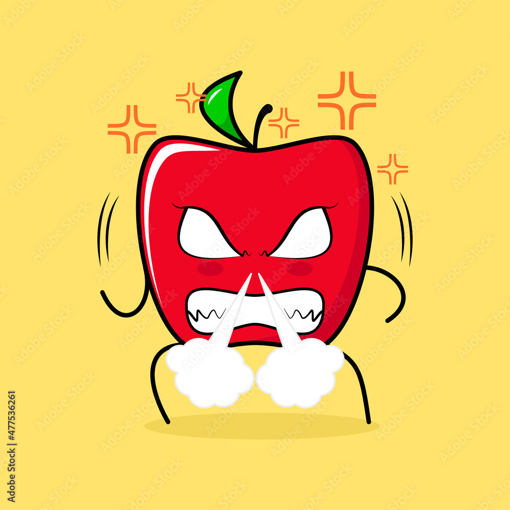 cute red apple character with angry expression. nose blowing smoke ...