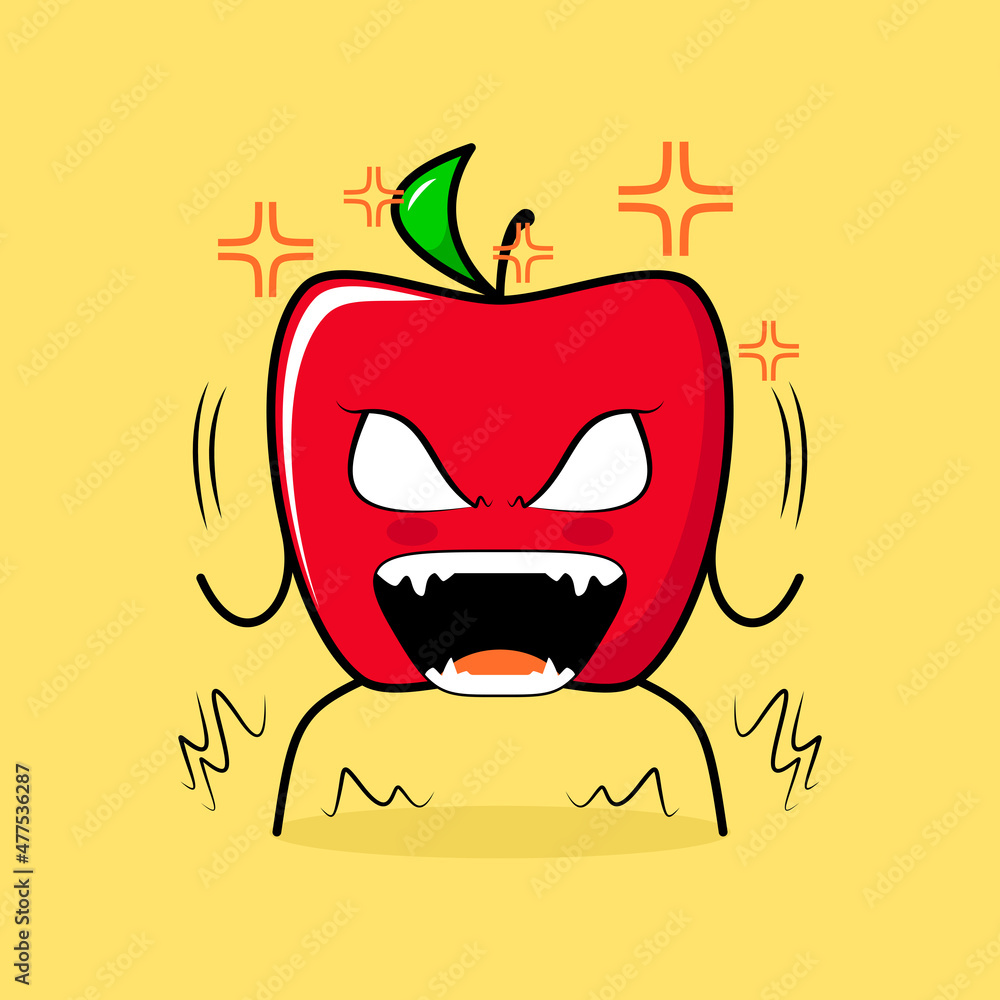 cute red apple character with very angry expression. eyes bulging and ...