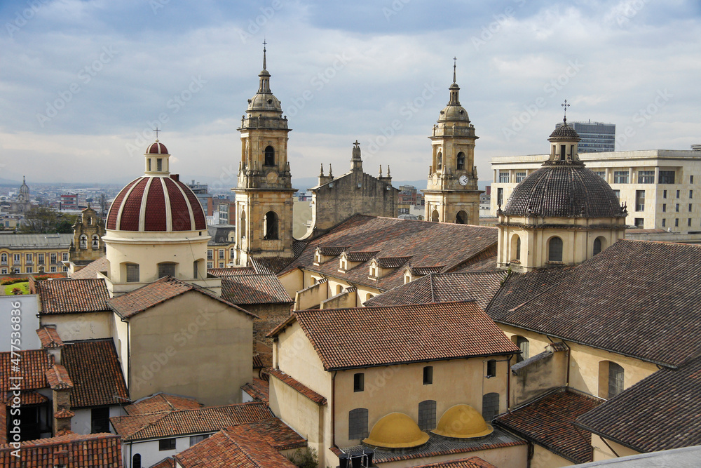 Rooftops, domes, and towers of historic buildings in La Candelaria ...