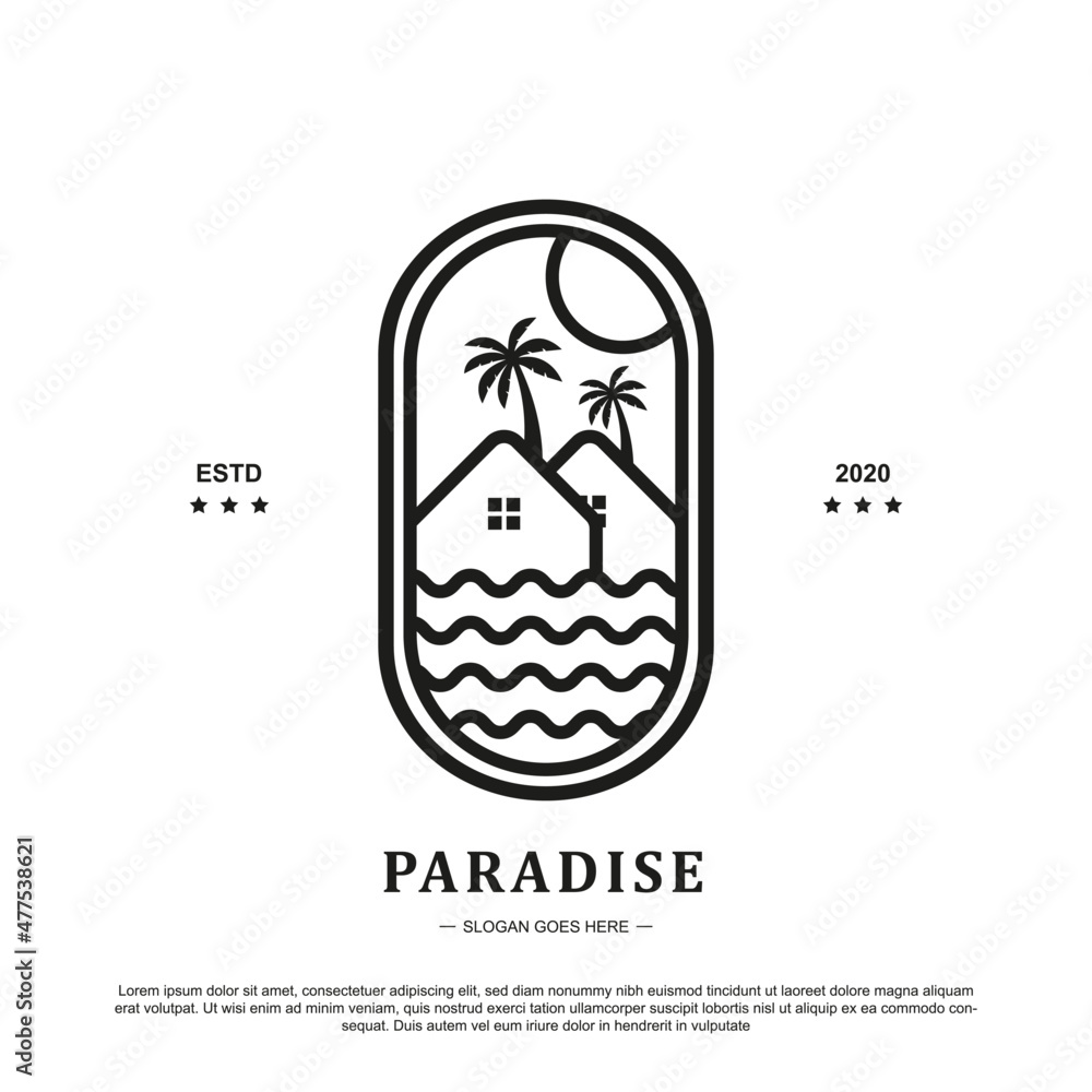 Creative outline or line paradise logo design. Paradise logo vector ...