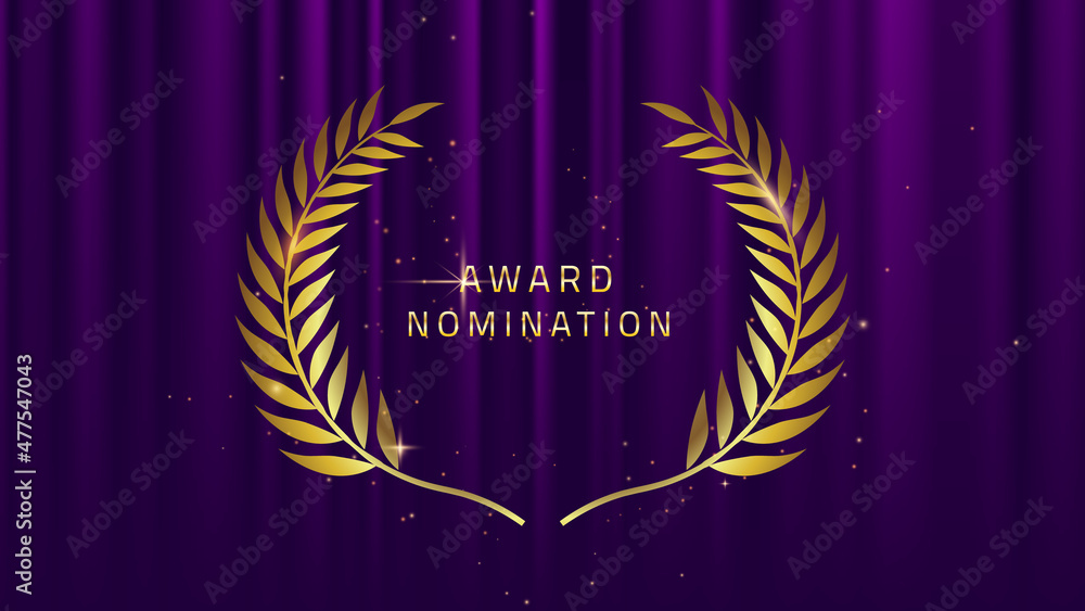 Purple award glitter background with golden laurel wreath. Award ...