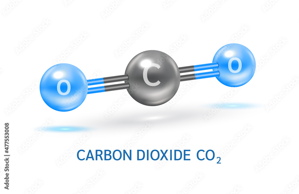 Carbon Dioxide CO2 molecule models grey and chemical formulas ...