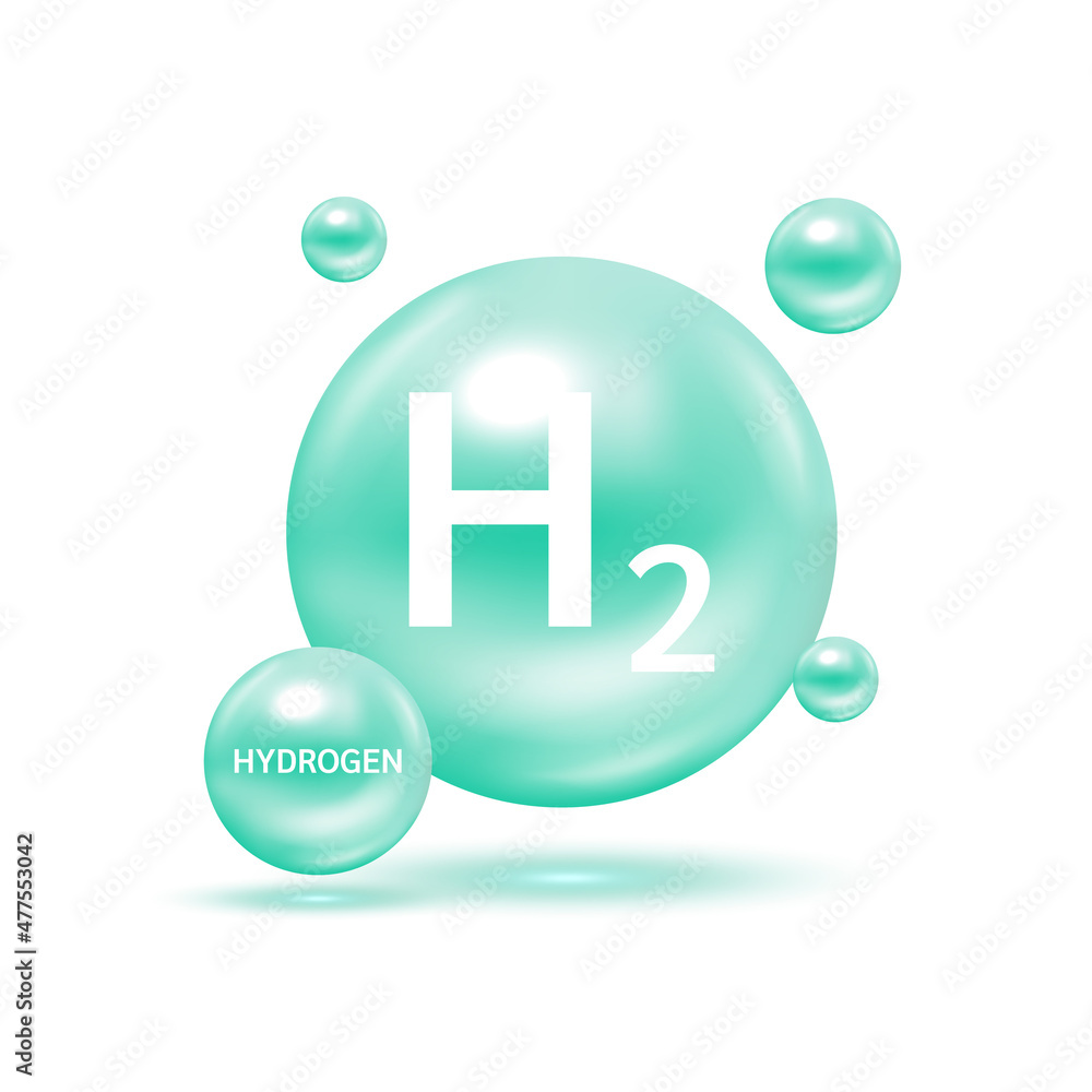 Hydrogen H2 molecule models green and chemical formulas scientific element. Natural gas. Ecology ...