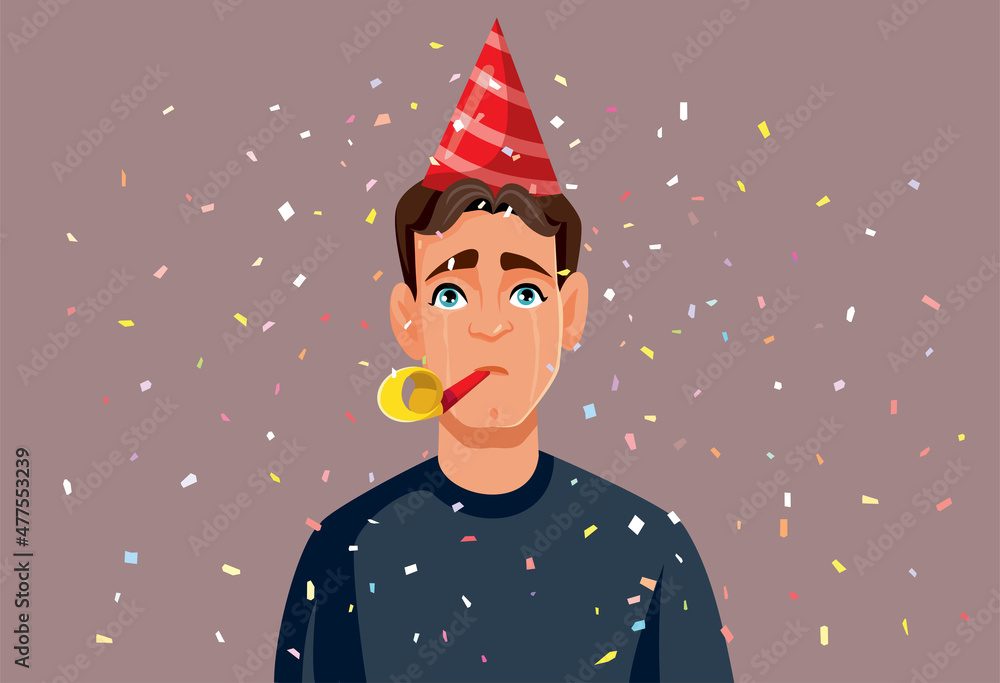 Sad Man Celebrating with Party Blower Vector Cartoon Stock Vector ...