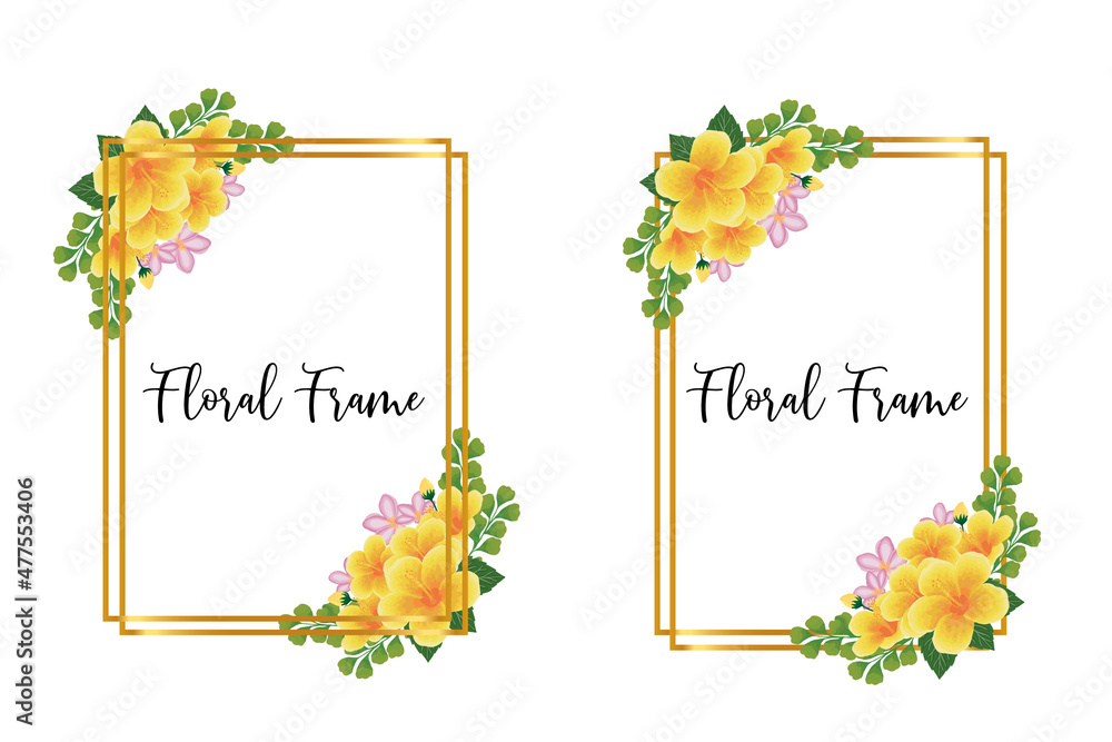Floral Frame Yellow Hibiscus flower Design Template, Digital watercolor ...