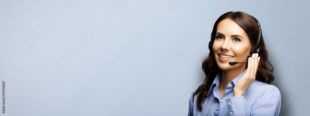 Call center help line service. Portrait of customer support phone sales ...