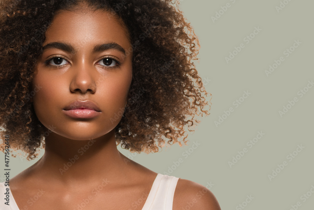 Beautiful african woman white t-shirt portrait afro haircut Color ...