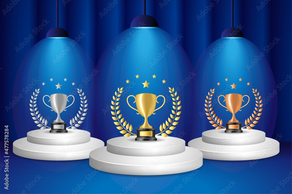 Stage podium scene with lighting for Award Ceremony. Winner round ...