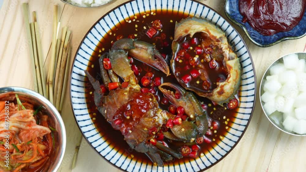 Korean spicy Fresh raw crabs marinated in a mild soy sauce, Ganjang ...