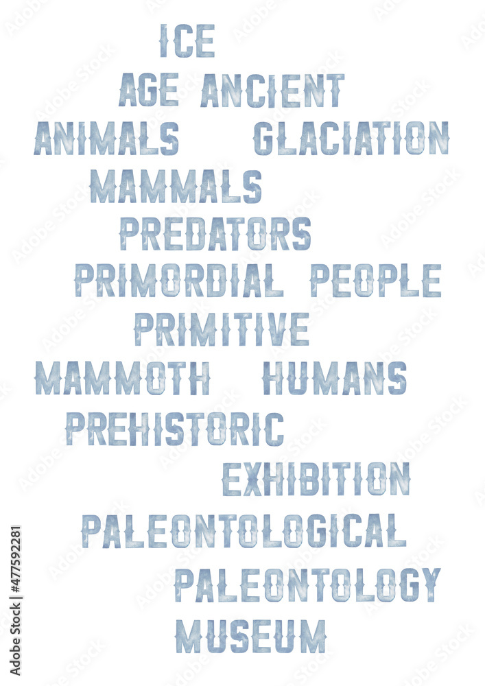 Collection of a ice age related words and phrases in a vintage style ...