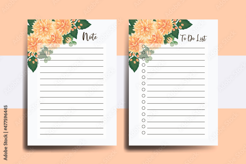 To do list Planner template Orange Dahlia Flower Design Stock Vector ...