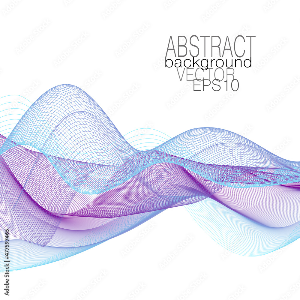 Dynamic blue, purple waves. Waving scarf. Squiggle subtle curves. Line ...