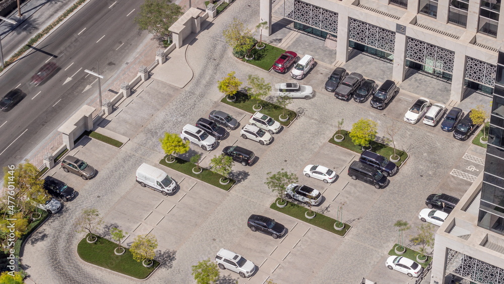 Car parking lot viewed from above all day timelapse, Aerial view. Stock ...