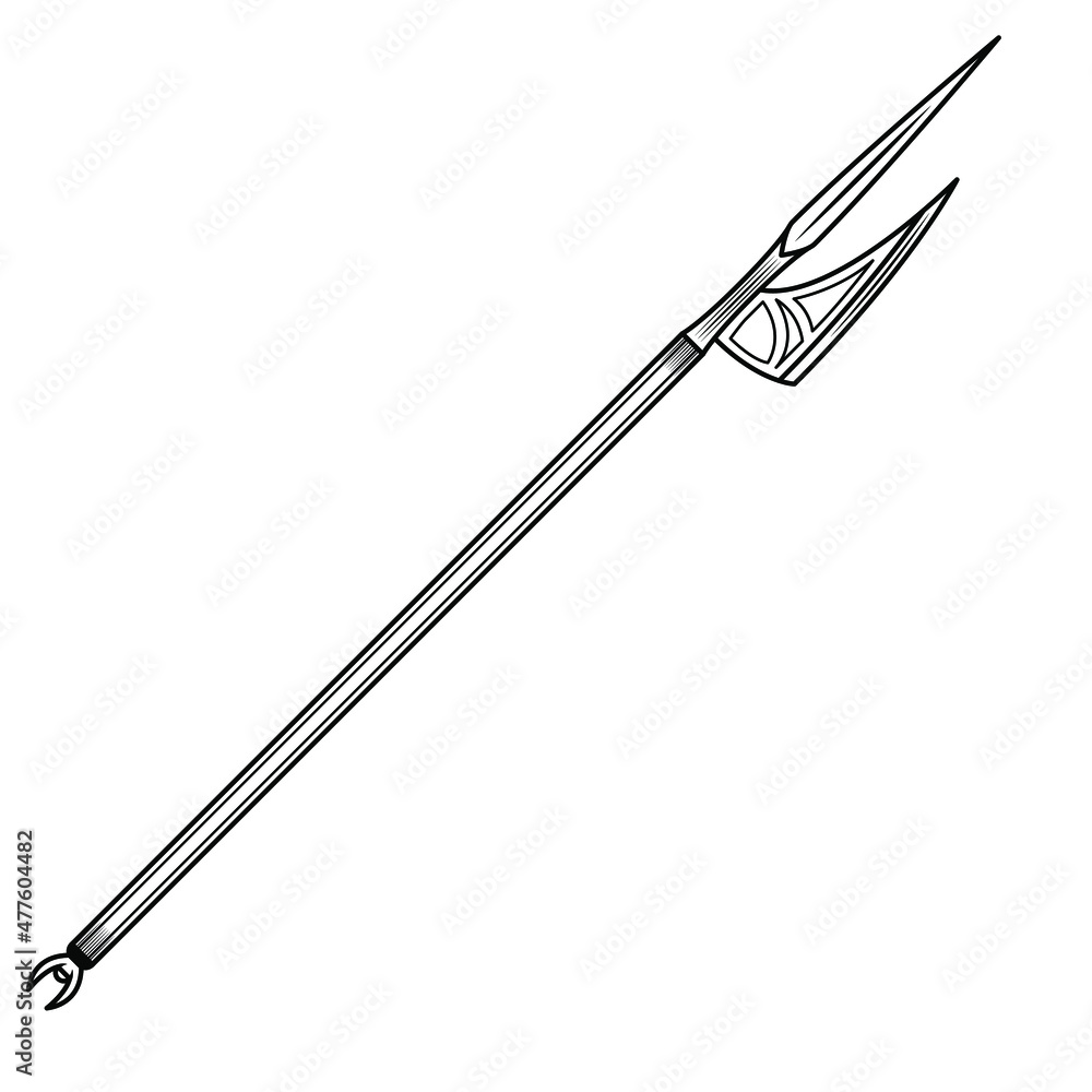 Abstract Black Simple Line Metal Halberd Weapon Doodle Outline Element ...