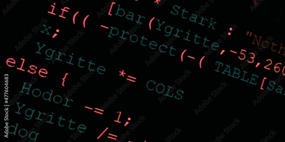 Programming screen of software developer. Program code background. Modern technology backdrop ...