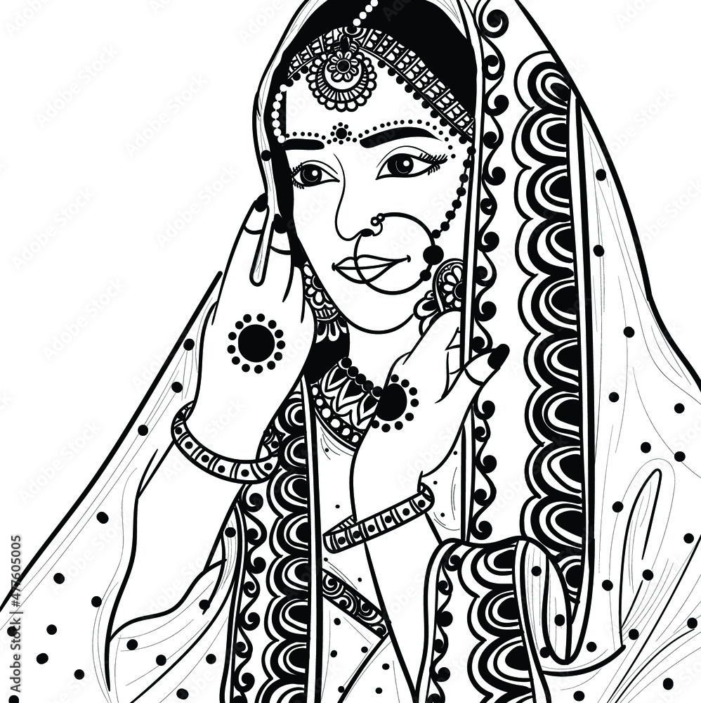 Indian wedding clip art, beautiful bride adornment Indian traditional ...