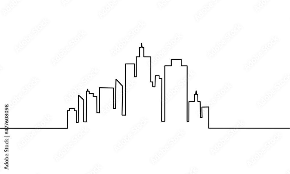 Continuous line drawing of cityscape, modern city building, metropolis ...