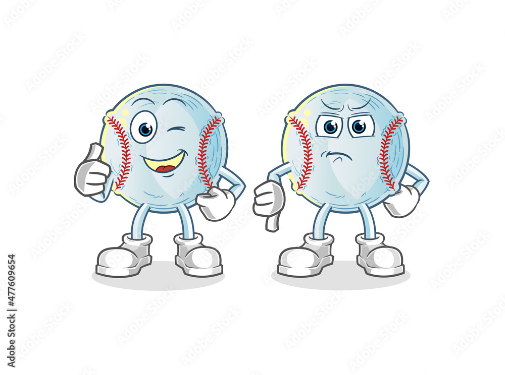 baseball thumbs up and thumbs down. cartoon mascot vector Stock ...