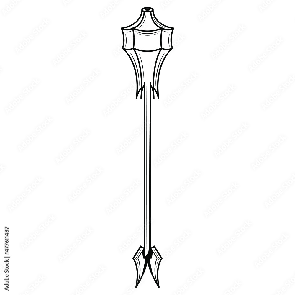 Abstract Black Simple Line Metal Mace Weapon Doodle Outline Element ...