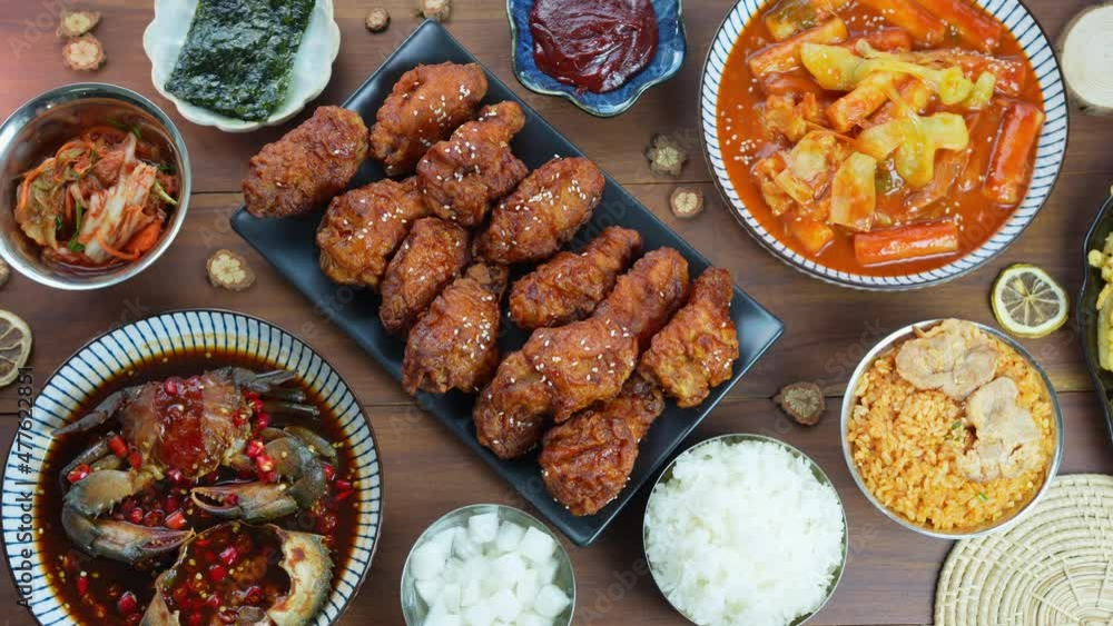 Rotation, Traditional Korean food, Korean Fried chicken with spicy ...