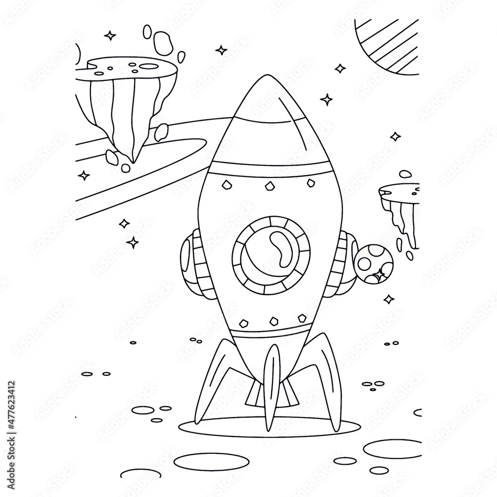 space vector art rocket planet spaceship kids coloring and activity ...
