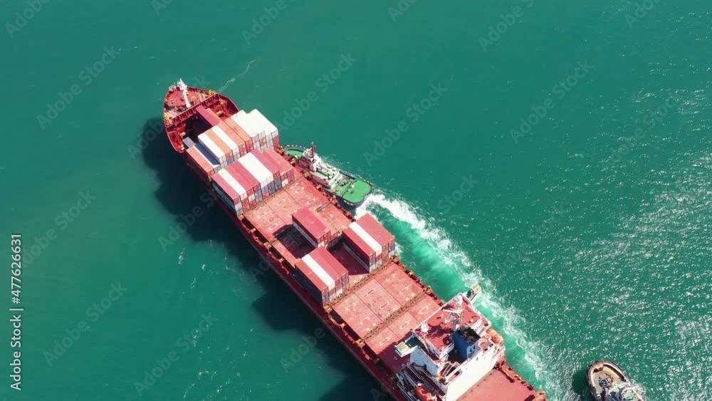 Tug ship drag container cargo ship vessel to cargo international ...