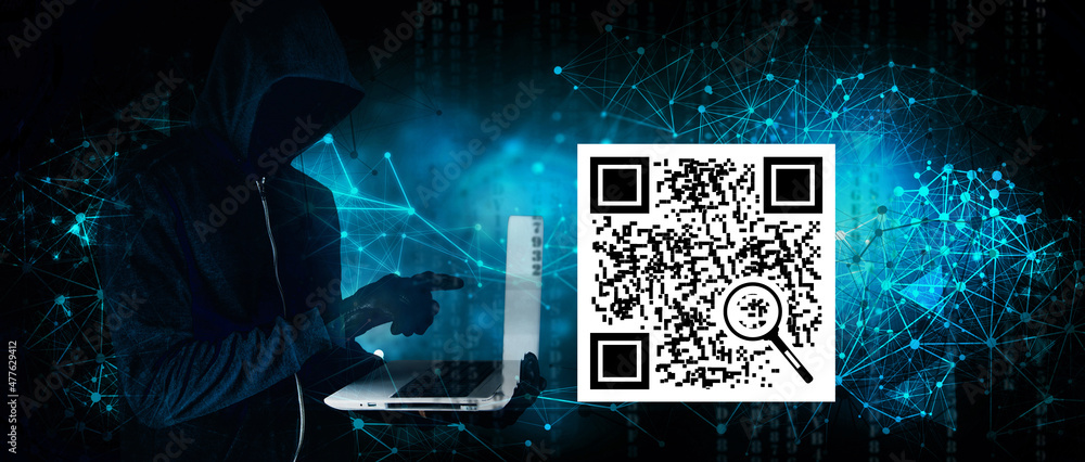 QR code and hacker with laptop Stock Photo | Adobe Stock
