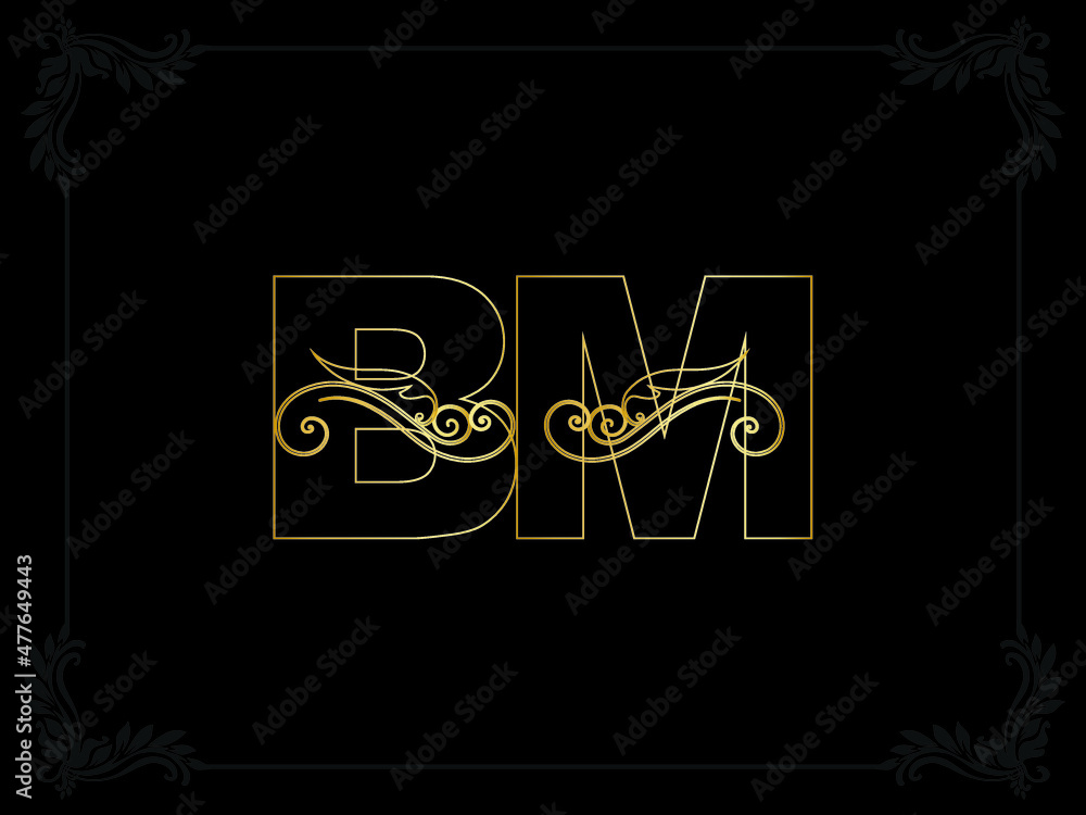 Luxury BM Logo, Initial Letter Bm alphabet monogram vector gold color ...