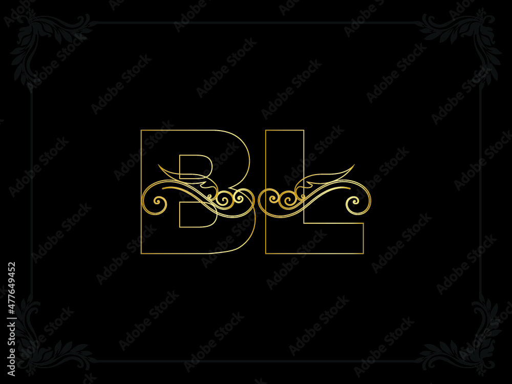 Luxury BL Logo, Initial Letter Bl alphabet monogram vector gold color ...