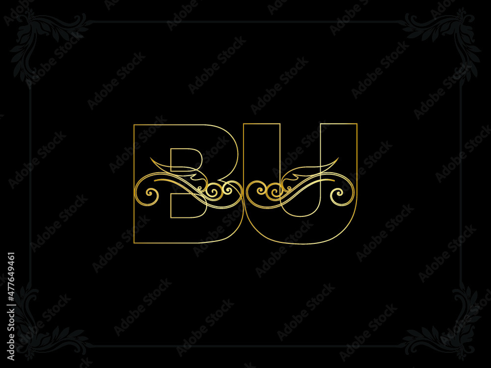 Luxury BU Logo, Initial Letter Bu alphabet monogram vector gold color ...