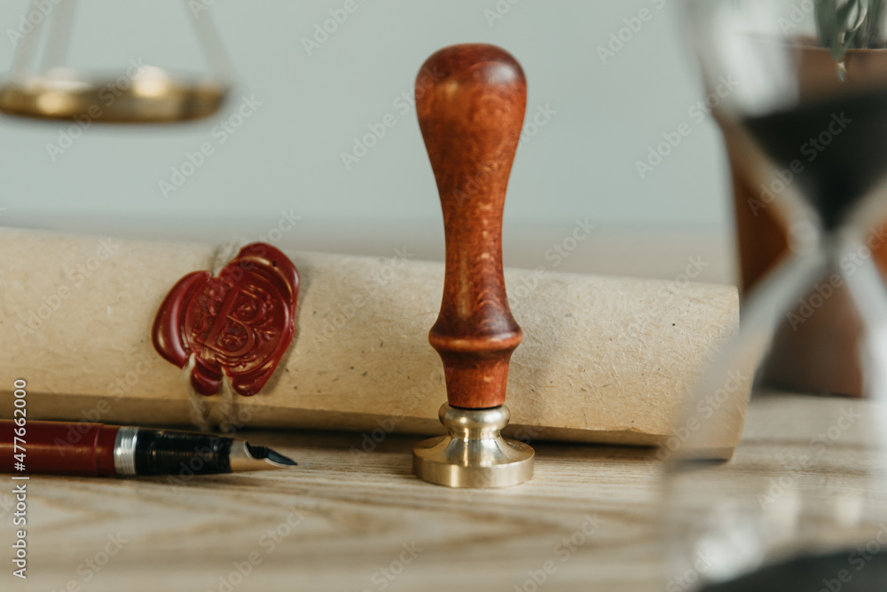 Man notary stamping agreement, company secretary, official document ...