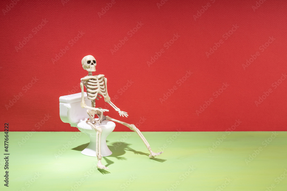 the skeleton sits on the toilet and casts a shadow on the floor Stock ...