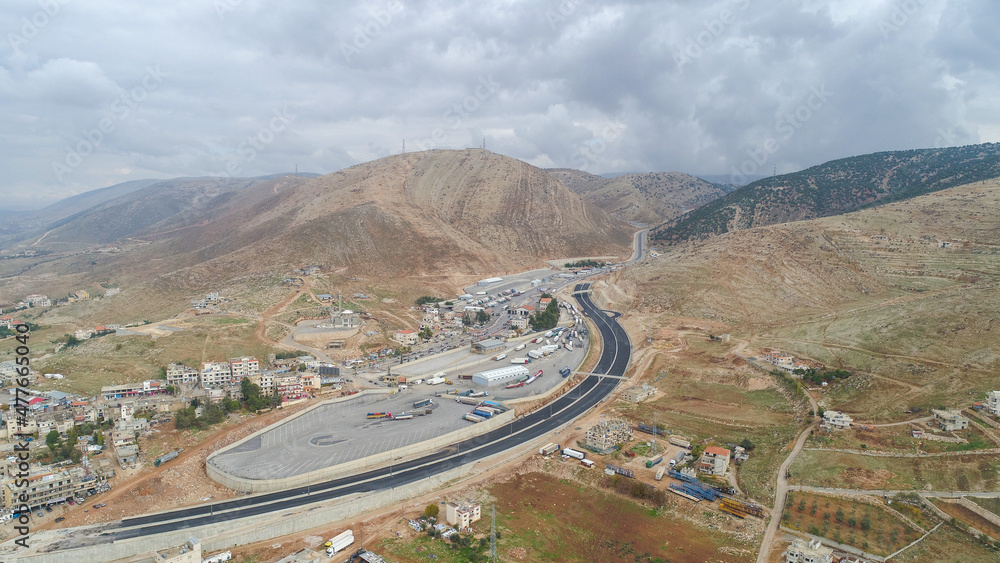 The official Lebanese-Syrian border in an aerial shot Stock Photo ...