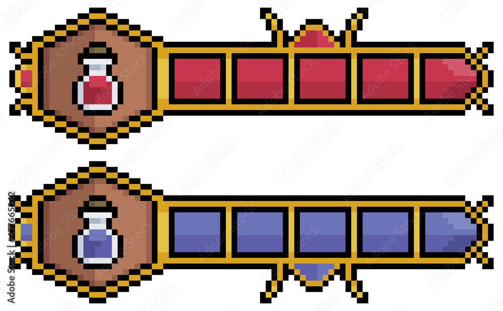 Pixel art life bar and mana bar. health energy bar vector icon for 8bit ... Pixel art life bar and mana bar. health energy bar vector icon for 8bit ...