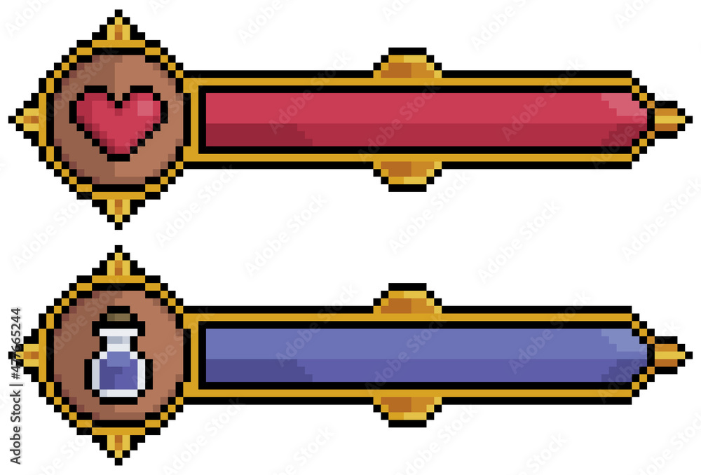 Grafika wektorowa Stock: Pixel art life bar and mana bar. health energy ... Grafika wektorowa Stock: Pixel art life bar and mana bar. health energy ...