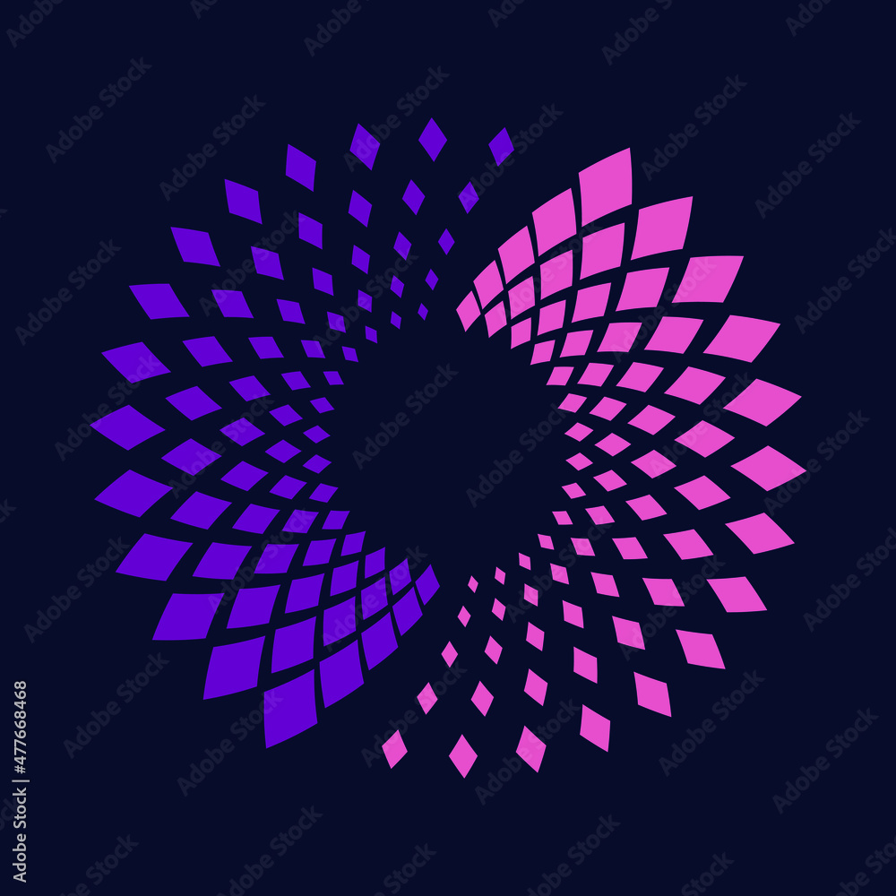 Violet and pink concentric rectangles in round form. Halftone design ...