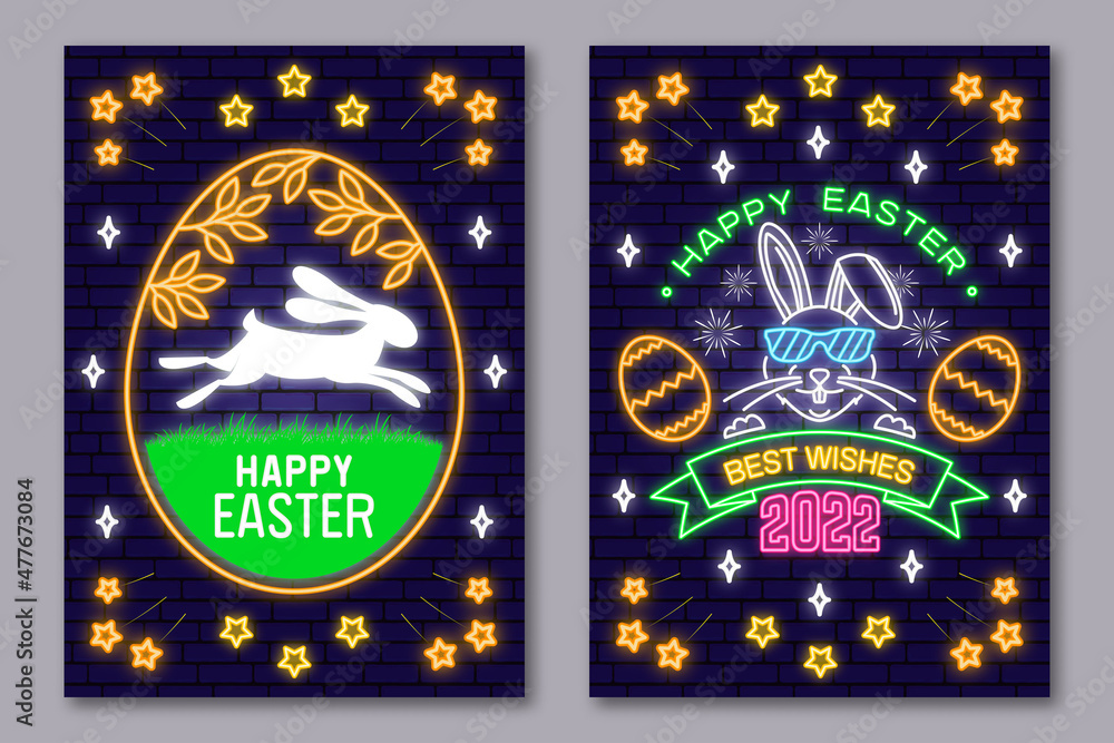 Happy Easter neon sign. Vector illustration. Neon design for Easter ...