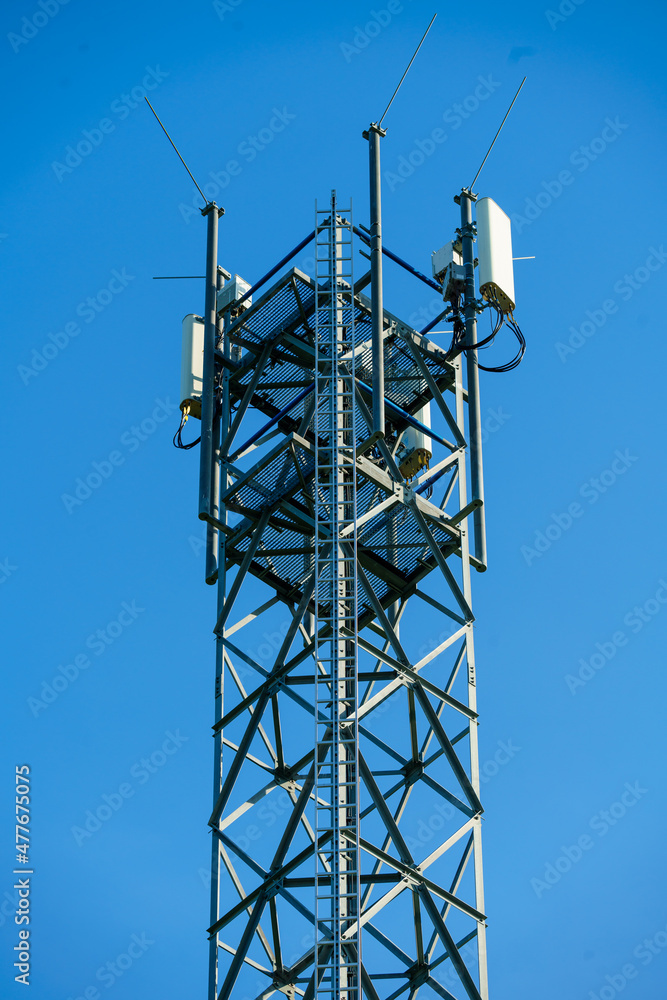 Telecommunication concrete tower with antennas. LTE, GSM, 2G, 3G, 4G ...
