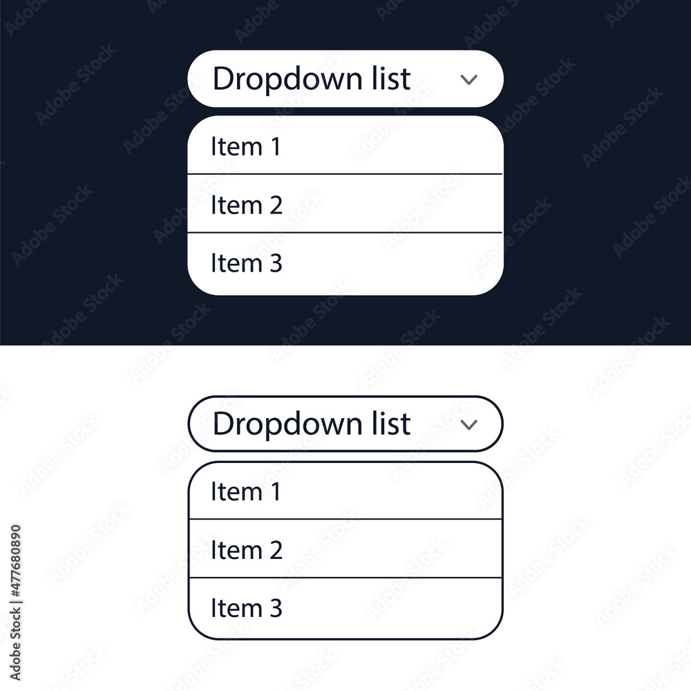 Drop-down list with menu items for the website. The view is in the ...