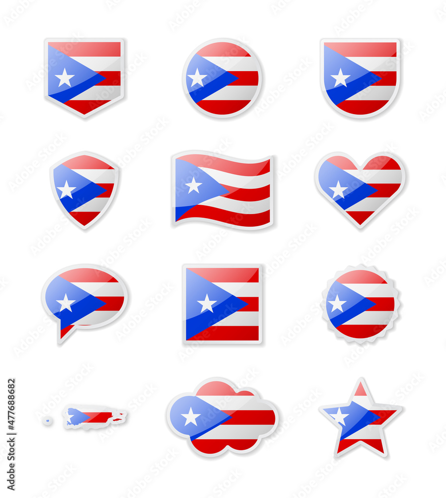 Puerto Rico - set of country flags in the form of stickers of various ...
