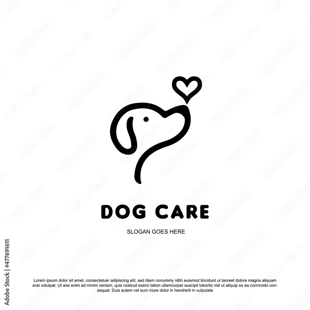 simple minimal dog care logo design. Dog head with love vector Stock ...