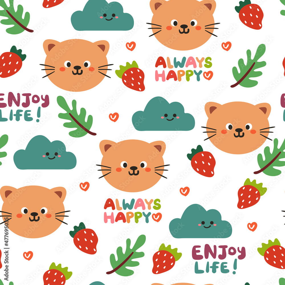 seamless pattern cartoon with cute stuffs. animal and plant, for fabric ...