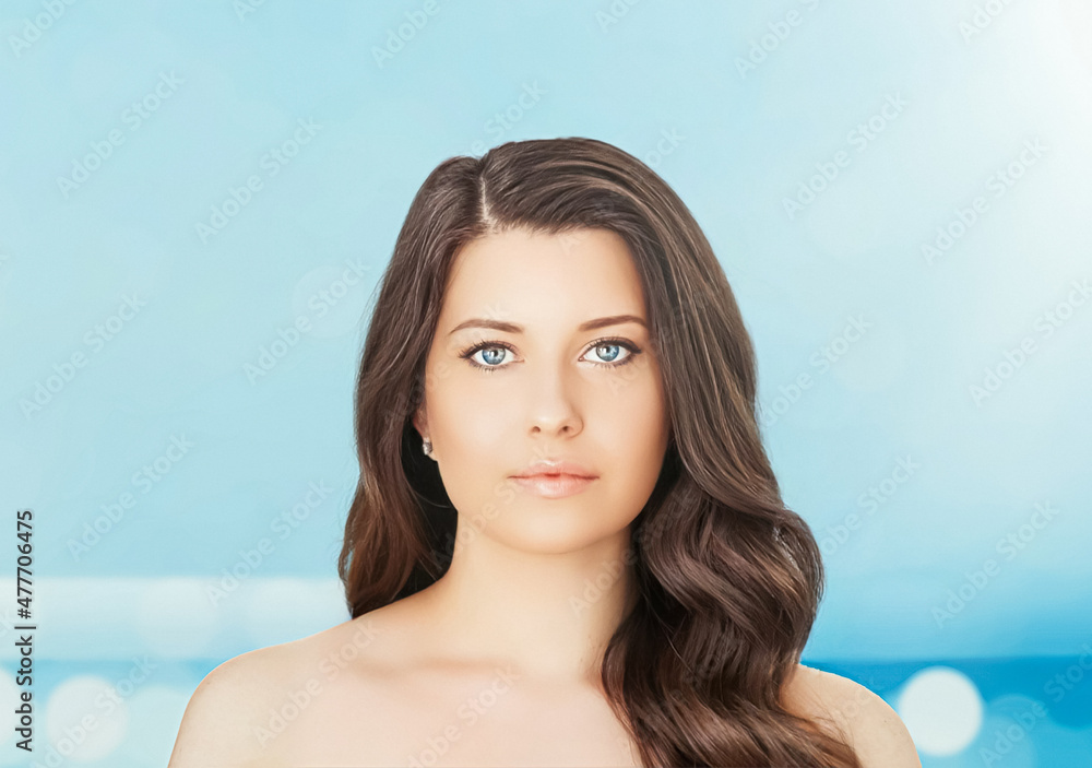 Wellness model and beauty face closeup. Beautiful brunette woman with ...