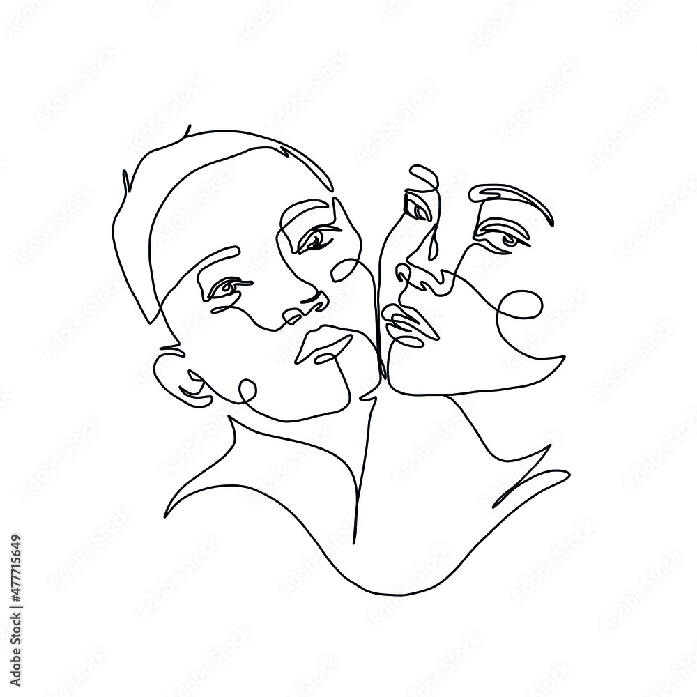 One line drawing two woman faces. Continuous line. Abstract hand drawn ...