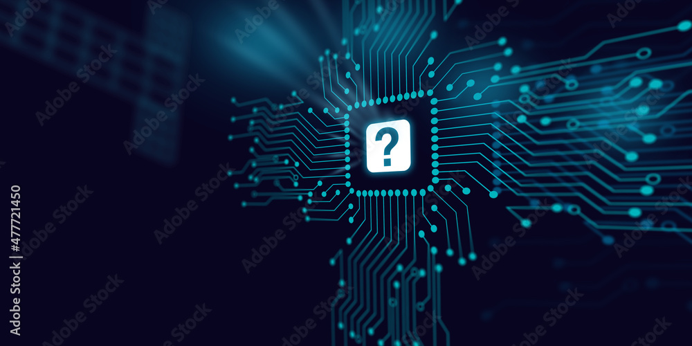Question Mark Symbol is Reflecting Over Futuristic Electronic Circuit ...